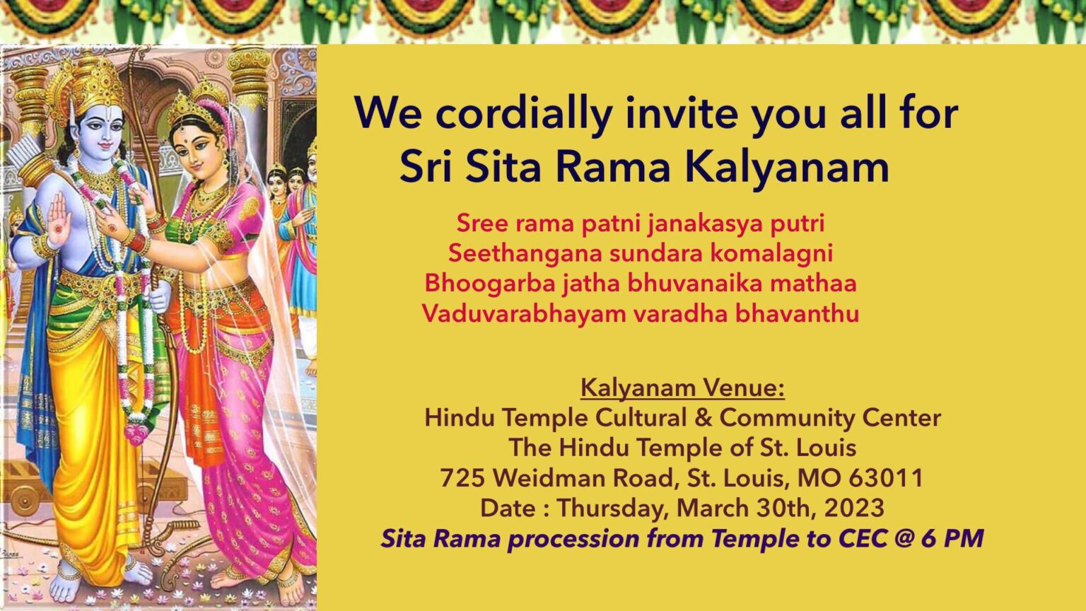 Sri Rama Navami @ 03/30 6.30 PM – Hindu Temple of St.Louis