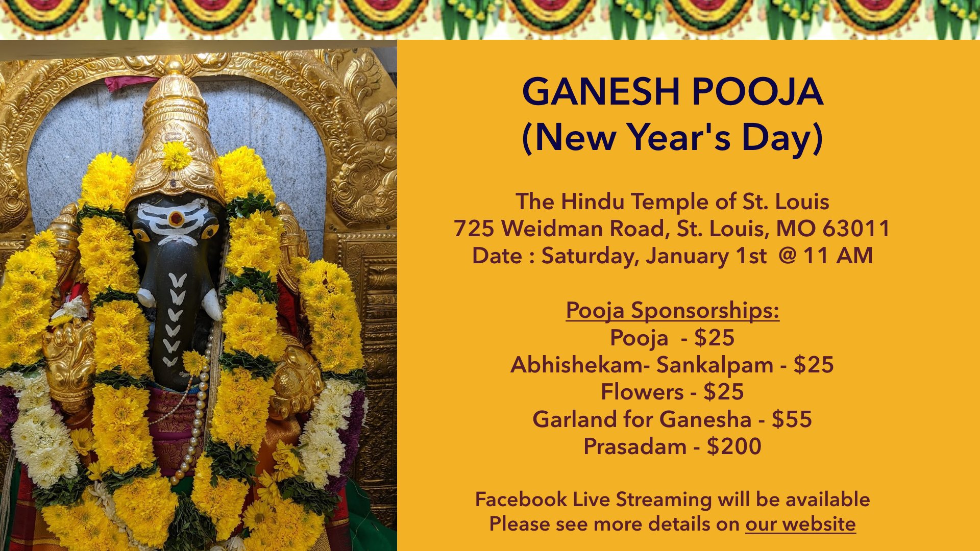 Ganesh Pooja – New Year’s Day – The Hindu Temple of St. Louis