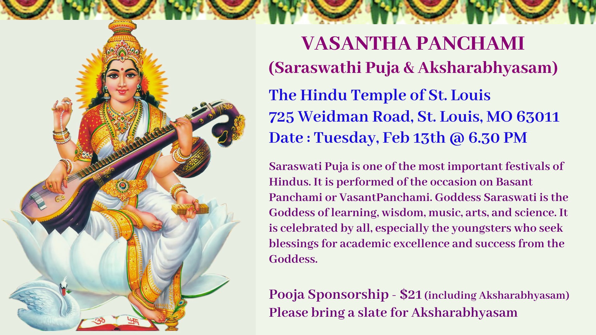 Vasantha Panchami – The Hindu Temple of St. Louis